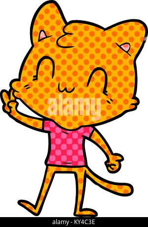 happy cartoon cat giving peace sign Stock Vector Image & Art - Alamy