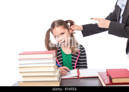 Portrait of angry menacing teacher threatening her student isolated ...