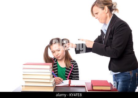 Portrait of angry menacing teacher threatening her student isolated ...