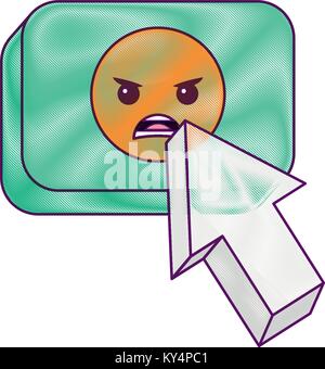 arrow cursor with emoticon angry button icon vector illustration Stock ...