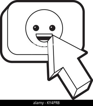 arrow cursor with smile emoticon button icon vector illustration blue ...