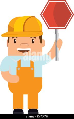 funny builder with traffic signal avatar character vector illustration ...