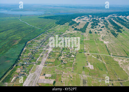 Aerial View Over Letea Village, in the Danube Delta, Romania, on Sand ...