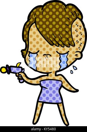 cartoon crying girl pointing ray gun Stock Vector Image & Art - Alamy