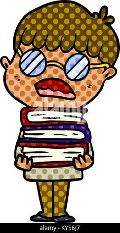 cartoon boy with books wearing spectacles Stock Vector Image & Art - Alamy