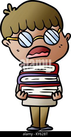 cartoon boy with books wearing spectacles Stock Vector Image & Art - Alamy