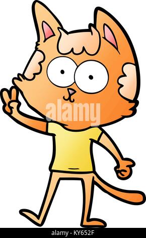 happy cartoon cat giving peace sign Stock Vector Image & Art - Alamy