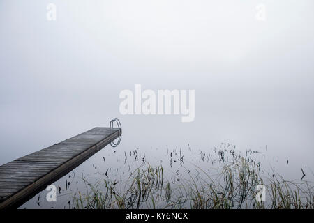 Dock With Swimming Ladder on Foggy Day Stock Photo - Alamy