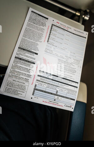 MONTREAL, CANADA Circa March 2017. Official Declaration Card to Fill in ...