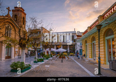 Church and coffee shops in Psirri neighborhood of, Athens Stock Photo ...
