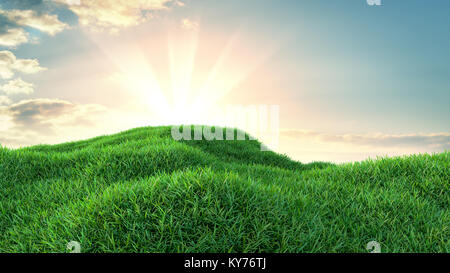 Green grass field on small hills, isolated Stock Photo - Alamy