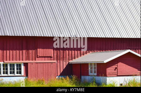 Red barn outside-facade windows close-up Stock Photo - Alamy