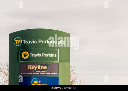 Logo and sign for Travis Perkins, the builder's merchants and ...
