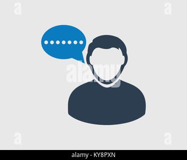 Communication icon vector male person profile avatar with speech bubble ...