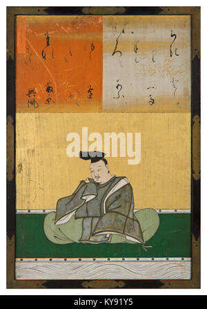 This historical artwork depicts Fujiwara no Yorinaga, a member of the ...