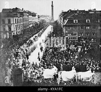 This historical photograph depicts the funeral procession of King ...
