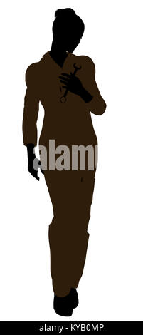 Female mechanic illustration silhouette on a white background Stock ...