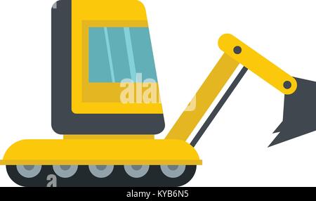 Yellow mini excavator icon. Flat illustration of yellow mini excavator ...