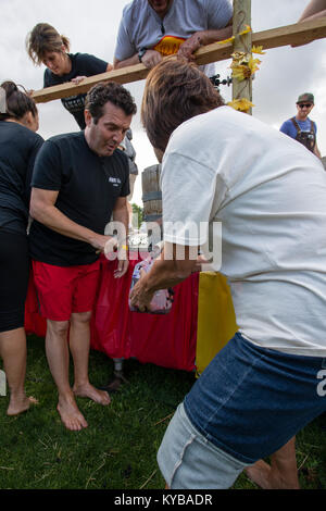 Canadian comdeian Rick Mercher in the grape stomp celebrating at the ...