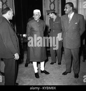 Nasser receiving the Indian Prime Minister Jawaharlal Nehru, February ...