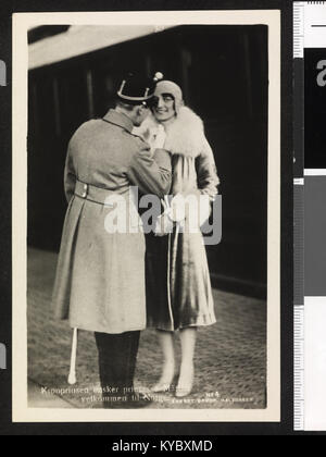 Photograph showing Crown Prince Olav returning to Norway, addressing a ...