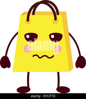 kawaii shopping bag cartoon sad expression vector illustration Stock ...