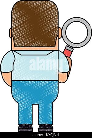 funny man with magnifying glass avatar character vector illustration ...