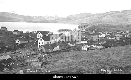 A circa 1912 photograph of Unga Island and harbor in Alaska, showing ...