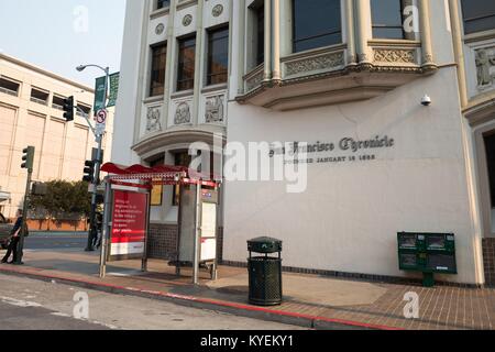 San Francisco Chronicle building facade with logo and modern glass high ...