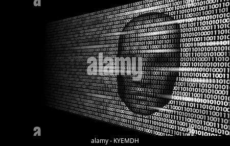 Hacker artificial intelligence robot danger dark face. Cyborg binary code head shadow online ...