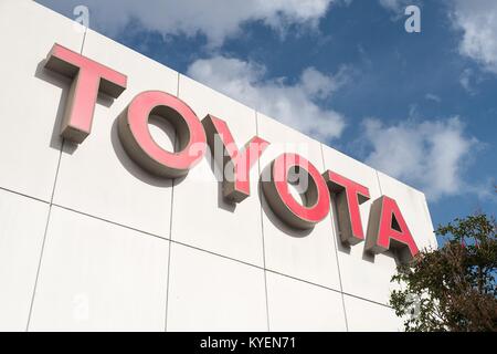 Sign with logo for Toyota on a building in Oakland, California ...