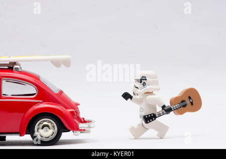 lego storm troopers with his guitar chasing volkswagen car Stock Photo ...