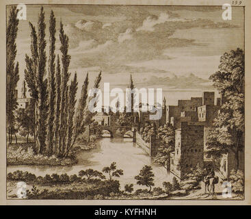 An 18th-century print offering a view of Boston from Dorchester Heights ...