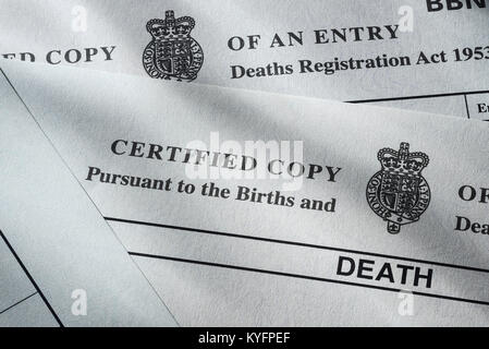 Copy of a UK death certificate Stock Photo: 24175910 - Alamy