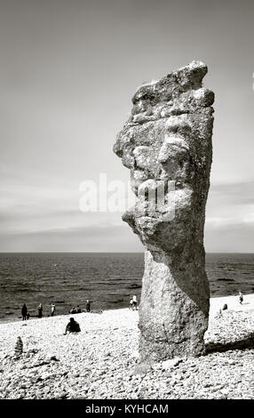 Swedish Faro Island huge rock formation called a rauk on the Baltic Sea ...
