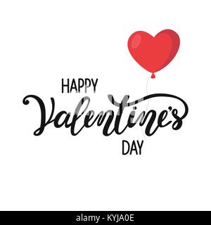 Happy Valentine's Day vintage lettering greeting card on red background ...