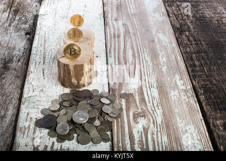 Bitcoin, litecoin ethereum and old coins, gold coins. Cryptocurrency ...