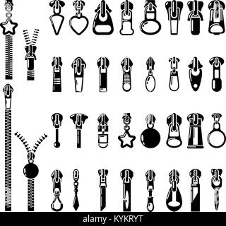 Zipper puller lock icons set. Simple illustration of 32 zipper puller button lock vector icons ...