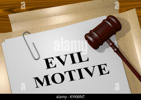 3D illustration of EVIL MOTIVE title on the ground in a police arena ...