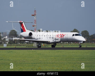 A photograph of the HOP! Embraer ERJ-145EP (F-GRGF) landing at Schiphol ...