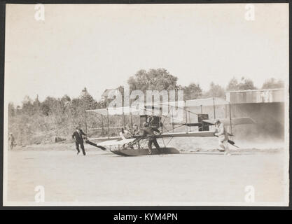 A historical image of a Curtiss Pusher floatplane, an early aircraft ...