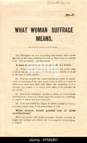 A historical image of a leaflet from the Women's National Anti-Suffrage ...