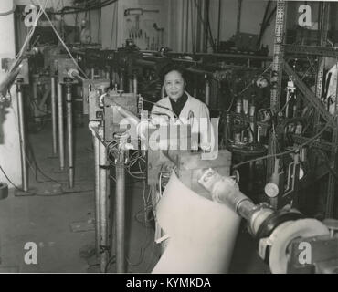 This historical photograph captures Chien-shiung Wu, a pioneering ...