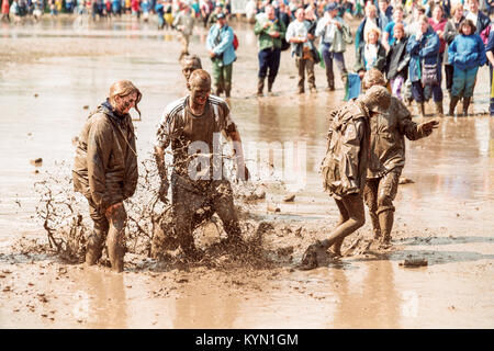Mud wrestlers at the Glastonbury Festival 1998 Stock Photo - Alamy