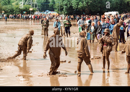 Mud wrestlers at the Glastonbury Festival 1998 Stock Photo - Alamy