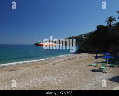 A ferry "Andreas Kalvos" from Kyllini docks at Poros, Kefalonia, Greece ...
