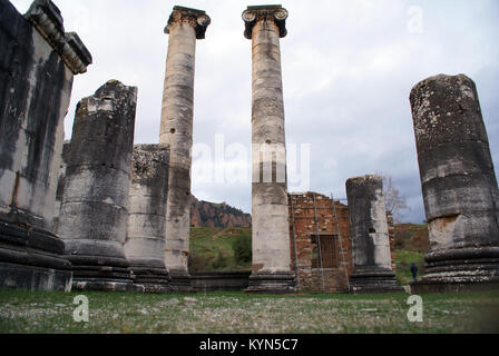 Cybele temple columns in Sardis, Aegean region, Turkey. Old XIX century ...