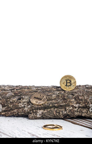 Bitcoin, litecoin ethereum and old coins, gold coins. Cryptocurrency ...