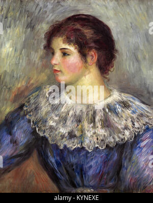 The portrait 'Jeune fille en buste' by Guerin features a young woman in ...