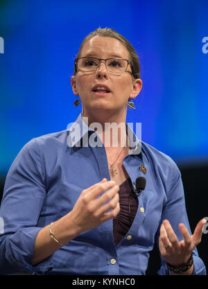NASA Jet Propulsion Laboratory Researcher Morgan Cable speaks during ...